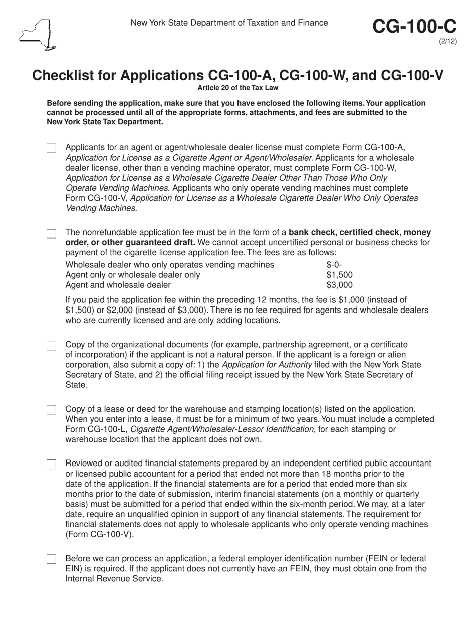Form CG-100-C - Fill Out, Sign Online and Download Printable PDF, New ...