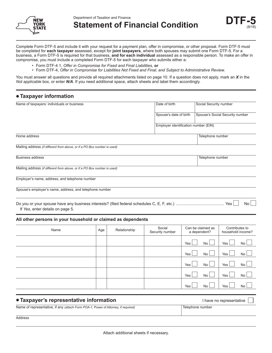 Form DTF-5 - Fill Out, Sign Online and Download Fillable PDF, New York ...