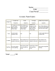 Acrostic Poem Rubric Template Download Printable PDF | Templateroller