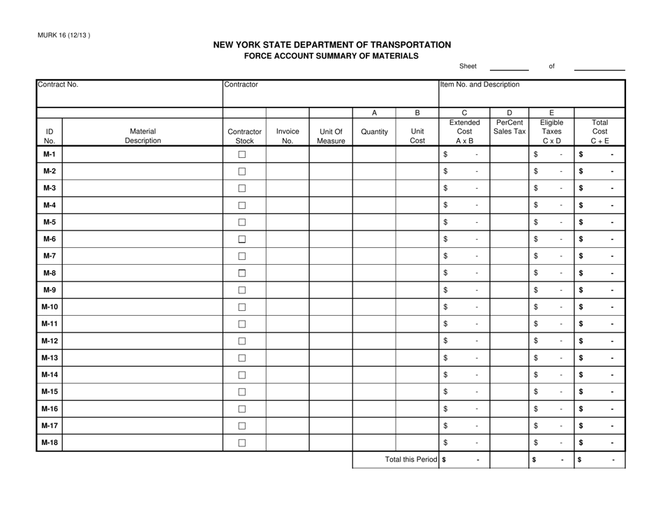 Form MURK16 - Fill Out, Sign Online and Download Printable PDF, New ...