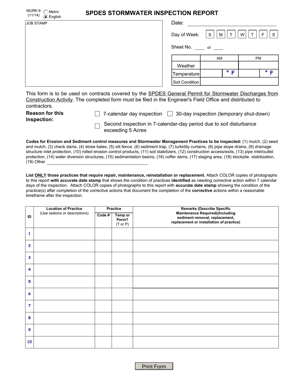 Stormwater Inspection Sheet