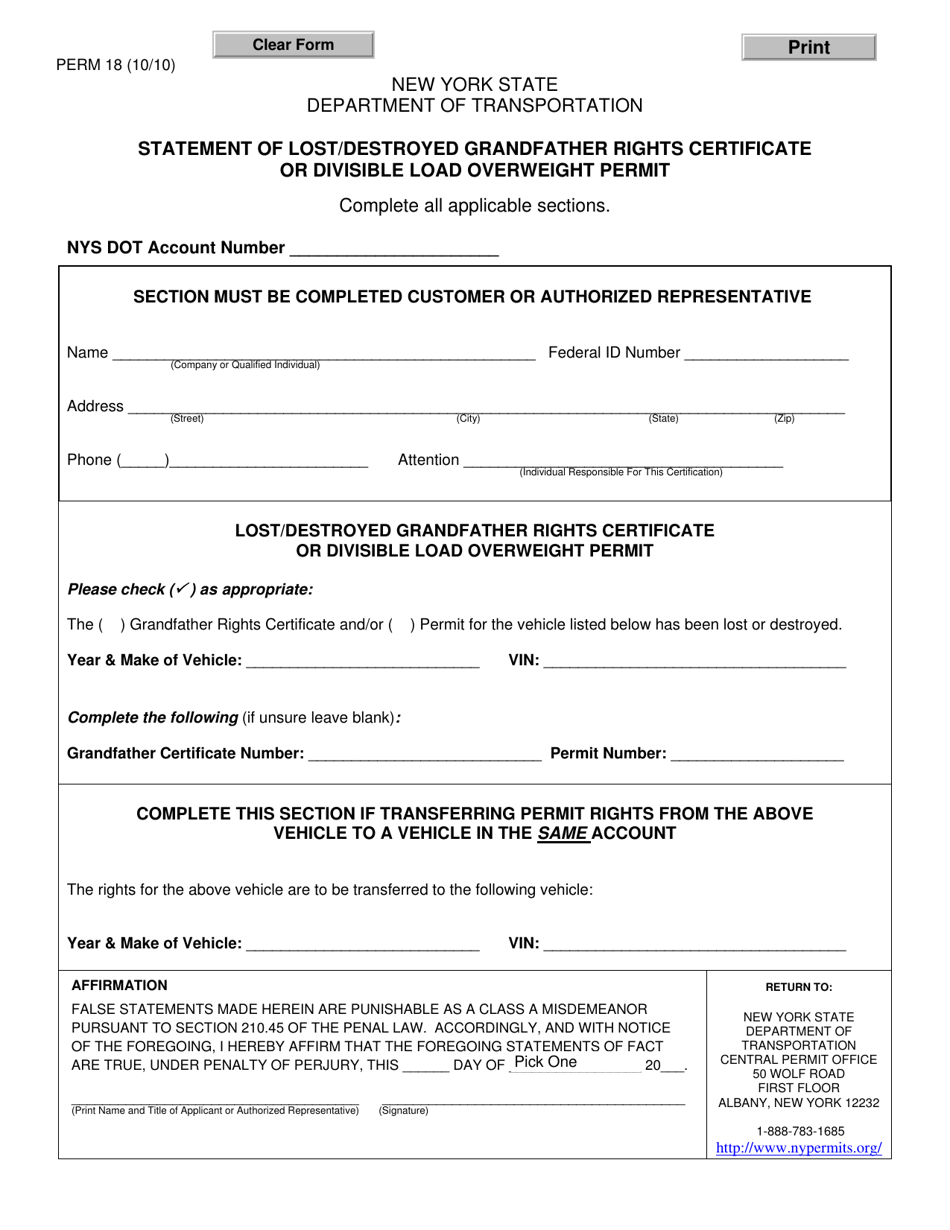 Form PERM18 - Fill Out, Sign Online and Download Fillable PDF, New York ...