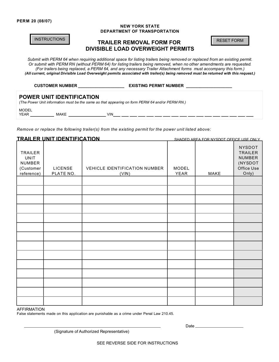 Form PERM20 - Fill Out, Sign Online and Download Fillable PDF, New York ...