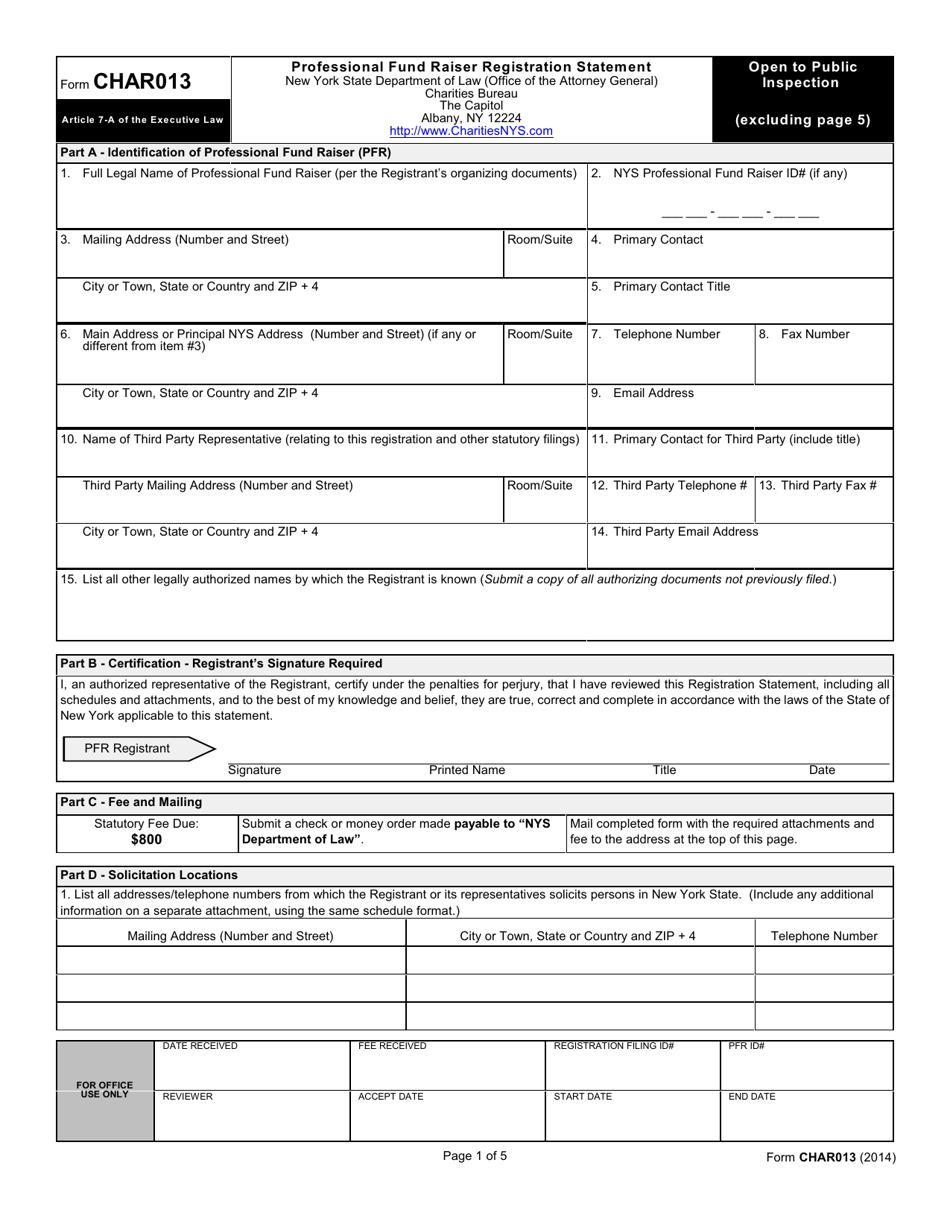 Form CHAR013 - Fill Out, Sign Online and Download Printable PDF, New ...