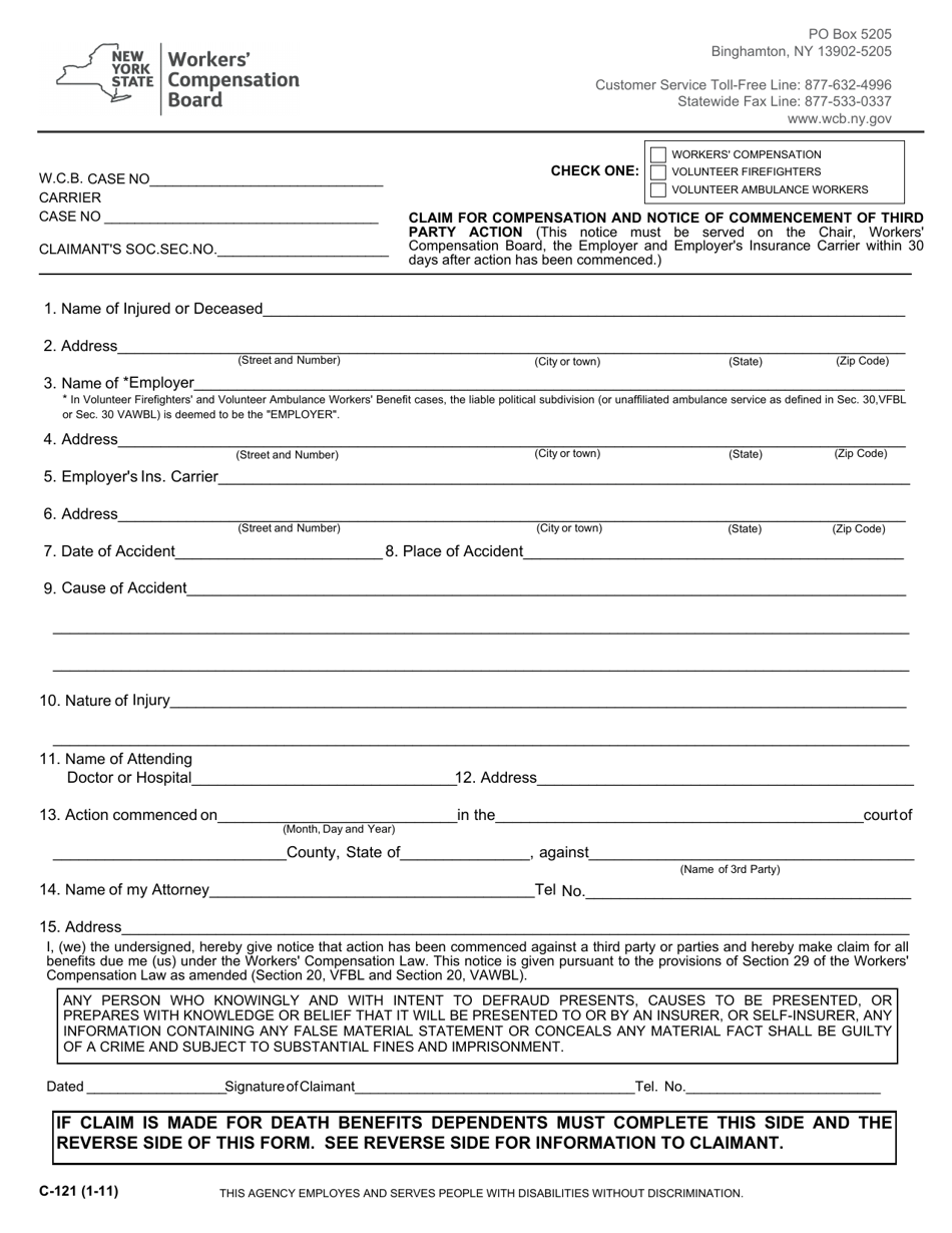 Form C-121 - Fill Out, Sign Online and Download Fillable PDF, New York ...