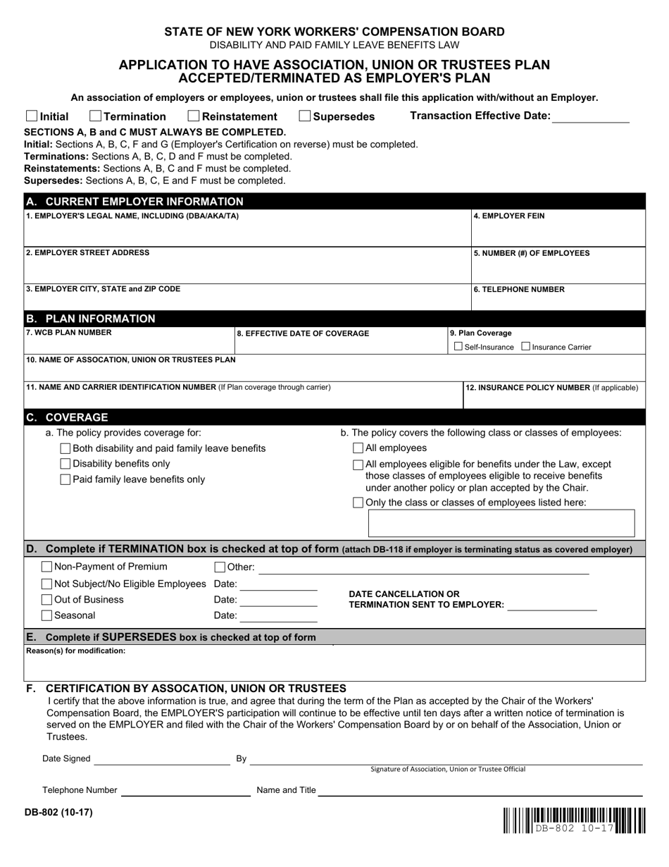 Form DB-802 - Fill Out, Sign Online and Download Fillable PDF, New York ...