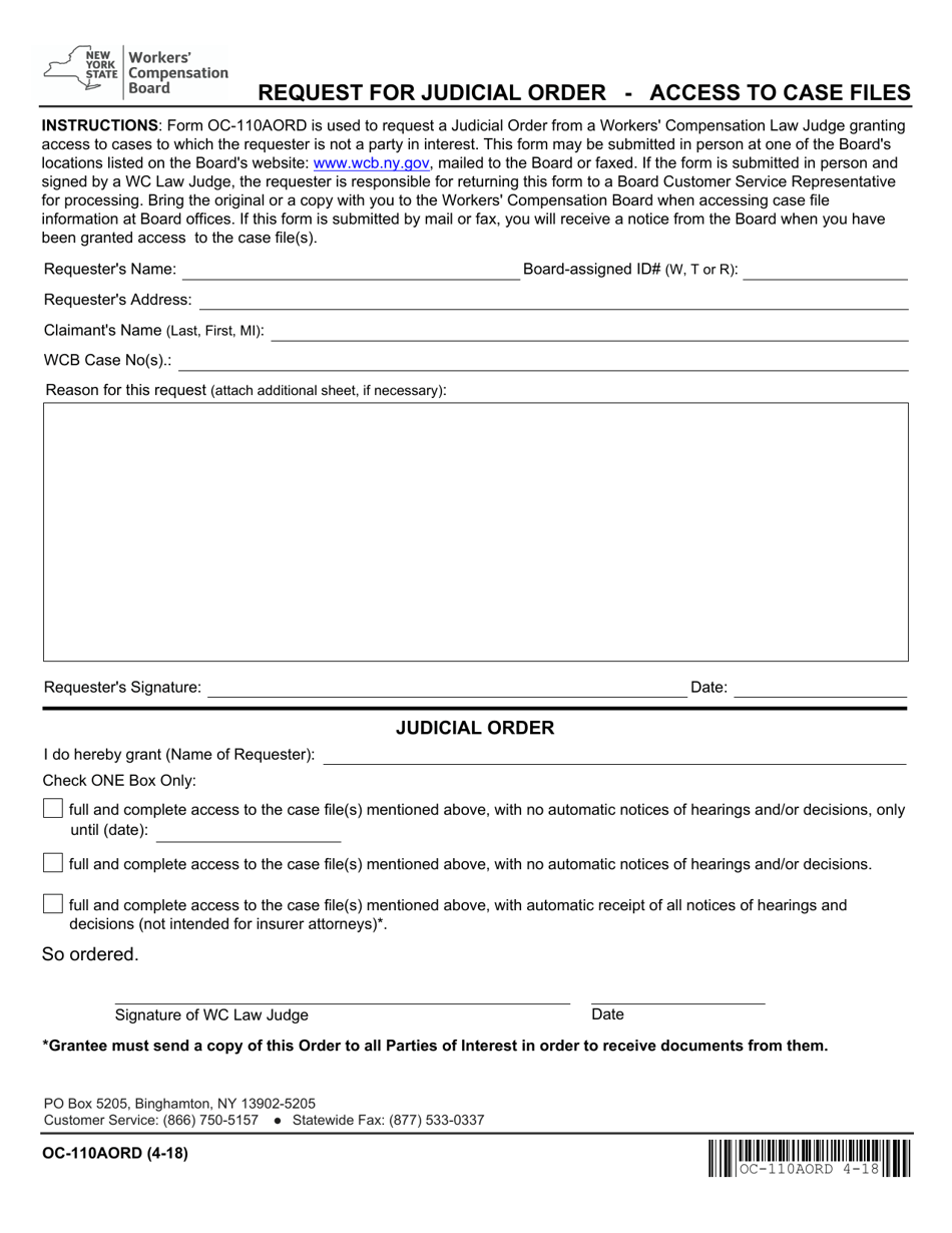 Form OC-110AORD - Fill Out, Sign Online and Download Fillable PDF, New ...