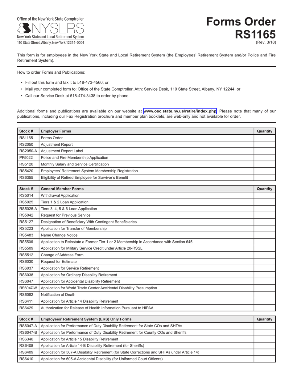 Form RS1165 - Fill Out, Sign Online and Download Fillable PDF, New York ...