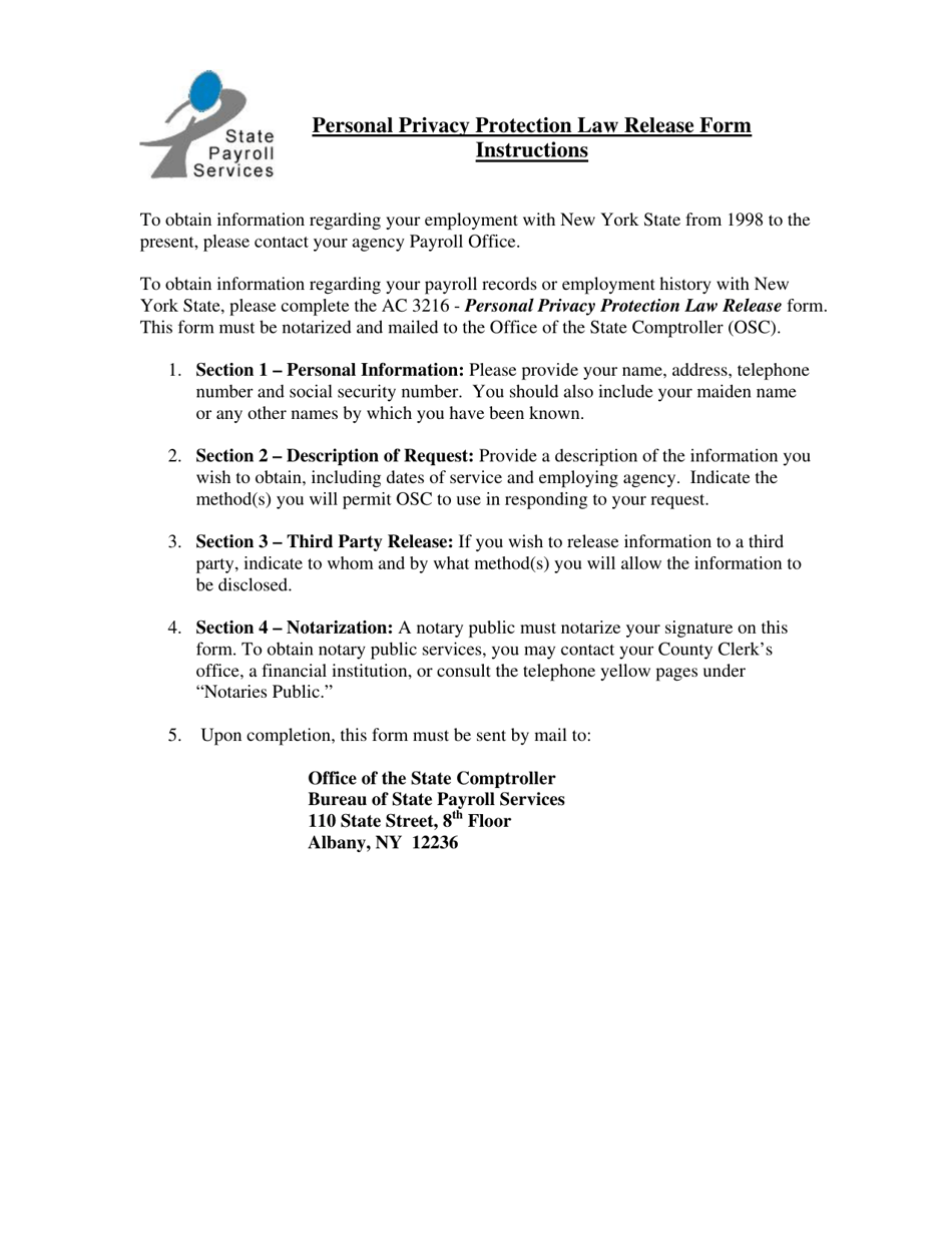 Download Instructions for Form AC3216 Personal Privacy Protection Law ...