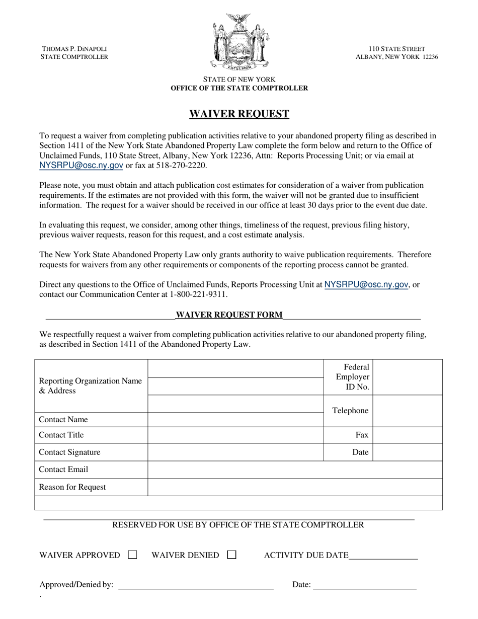 New York Waiver Request - Fill Out, Sign Online and Download PDF ...