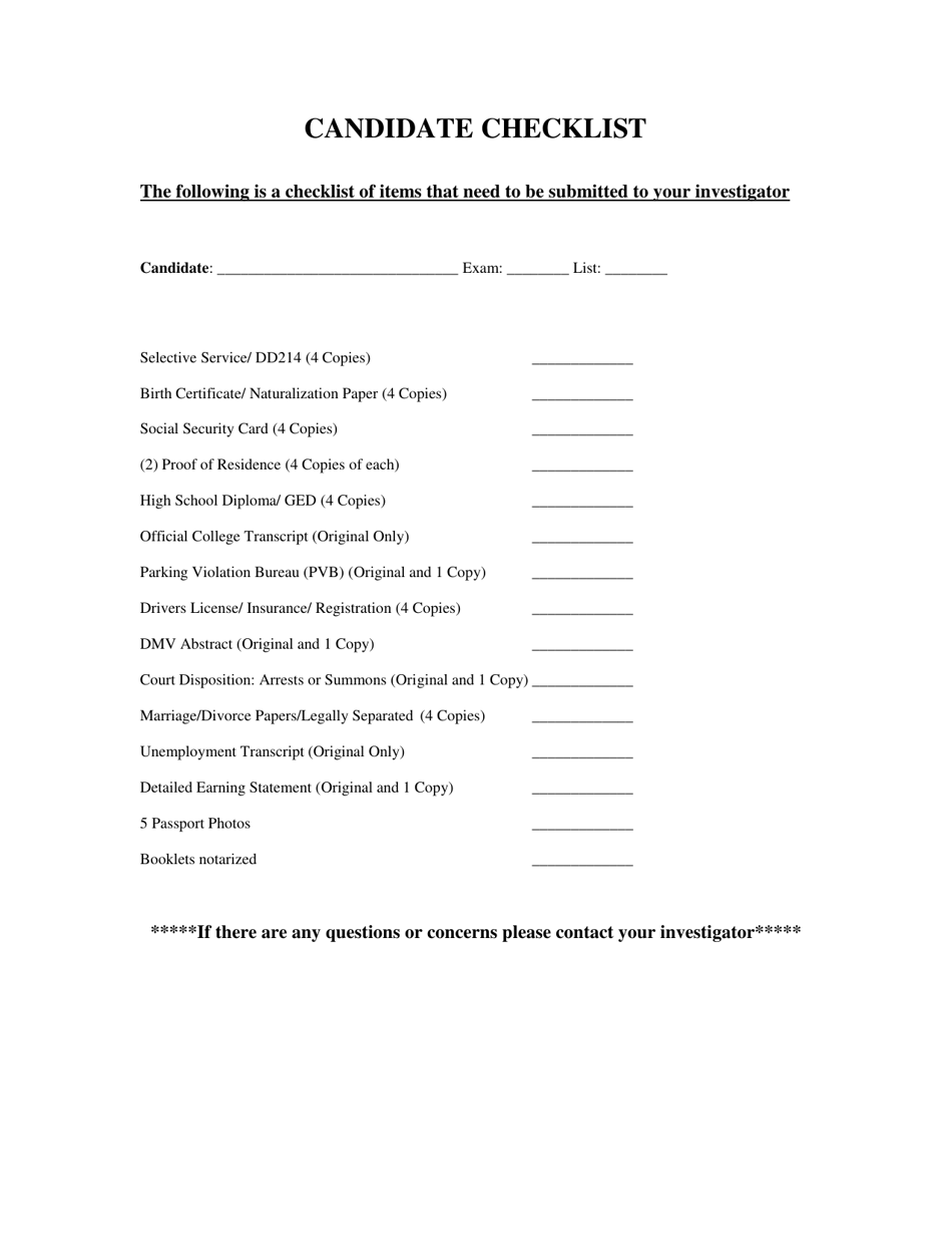 New York City Candidate Checklist - Fill Out, Sign Online and Download ...