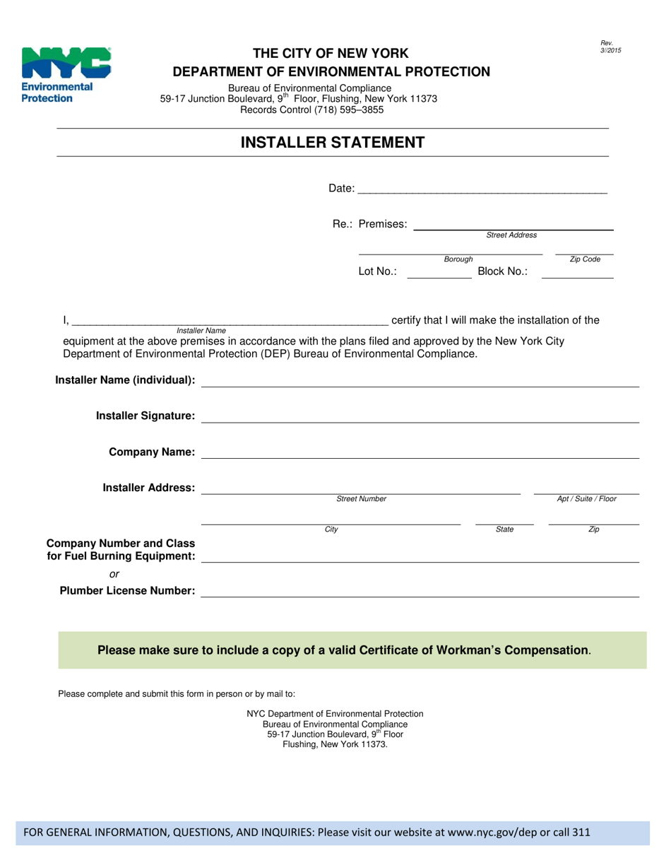 New York City Installer Statement - Fill Out, Sign Online and Download ...
