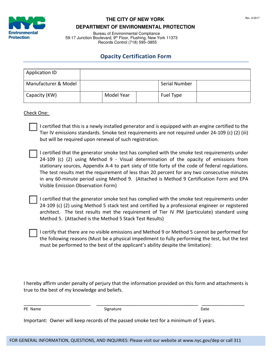 New York City Opacity Certification Form - Fill Out, Sign Online and ...