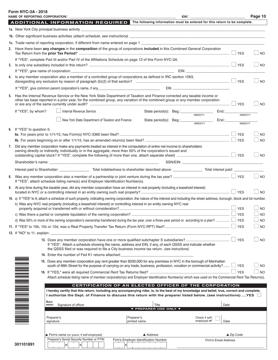 Form NYC-3A Download Printable PDF or Fill Online Combined General ...