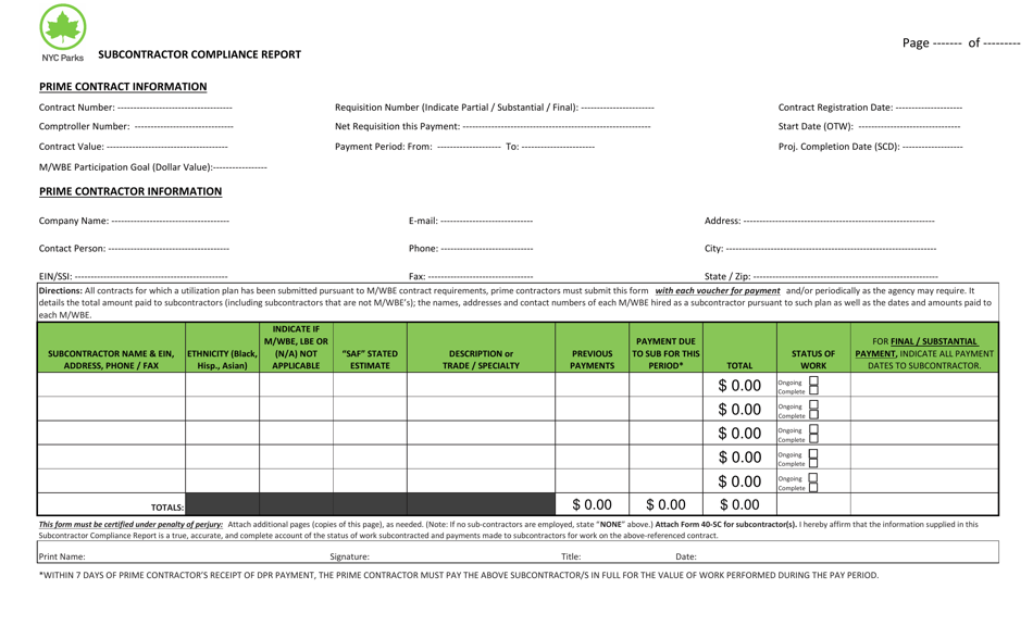 New York City Subcontractor Compliance Report Form - Fill Out, Sign ...