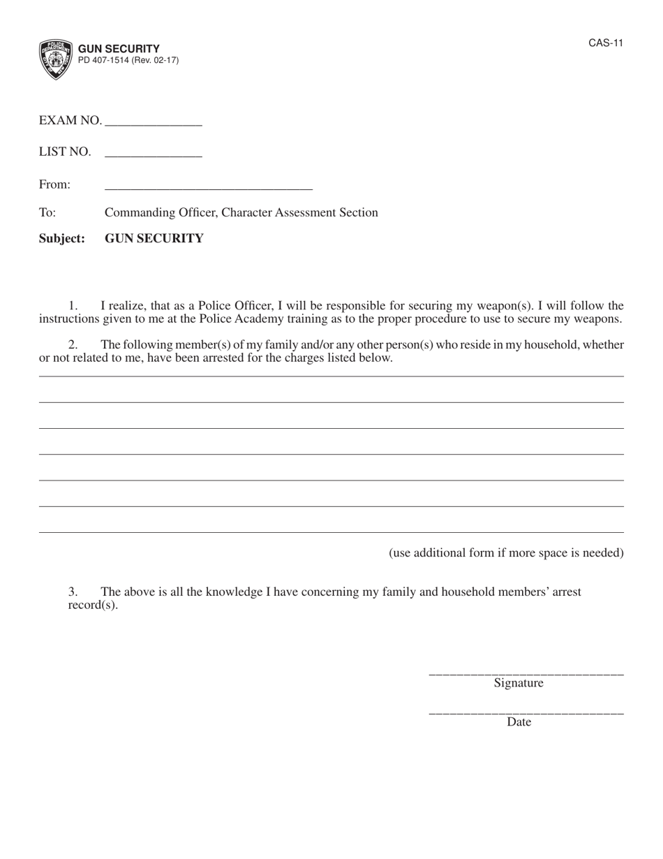 Form PD407-1514 (CAS-11) - Fill Out, Sign Online and Download Fillable ...