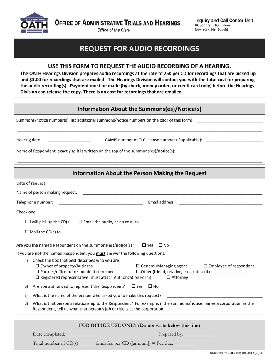 Form GN6 - Fill Out, Sign Online and Download Printable PDF, New York ...