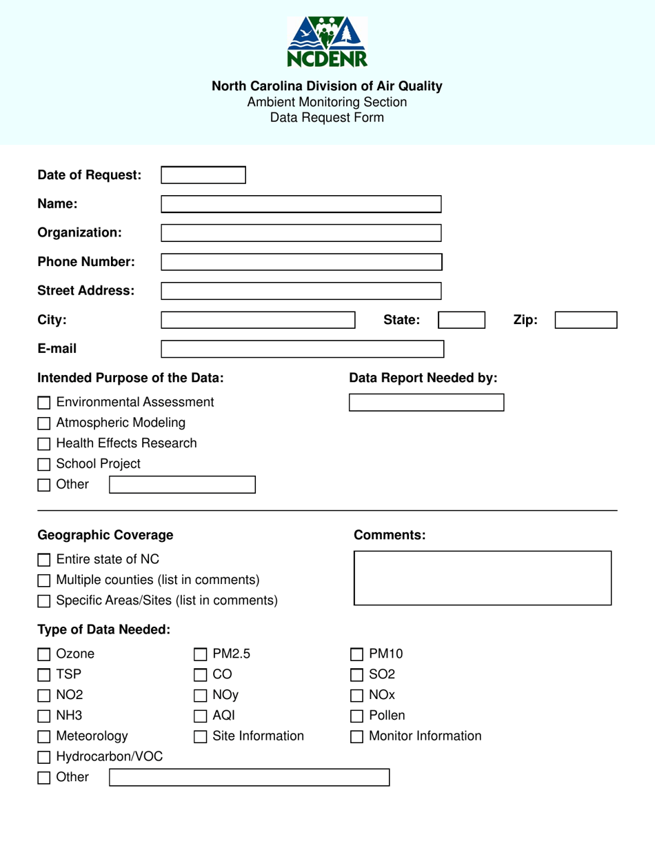 North Carolina Ambient Monitoring Data Request Form - Fill Out, Sign ...