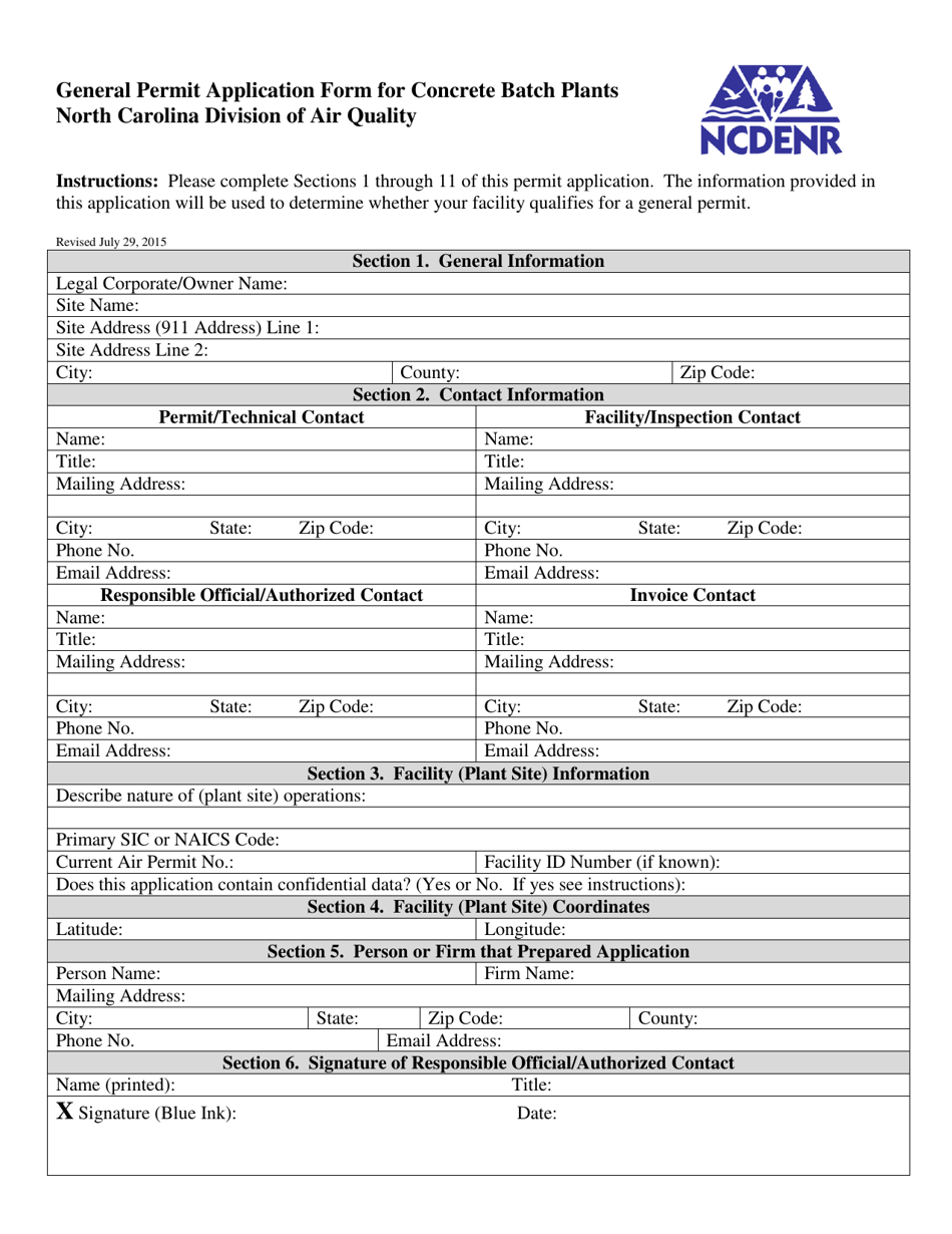 North Carolina General Permit Application Form for Concrete Batch ...