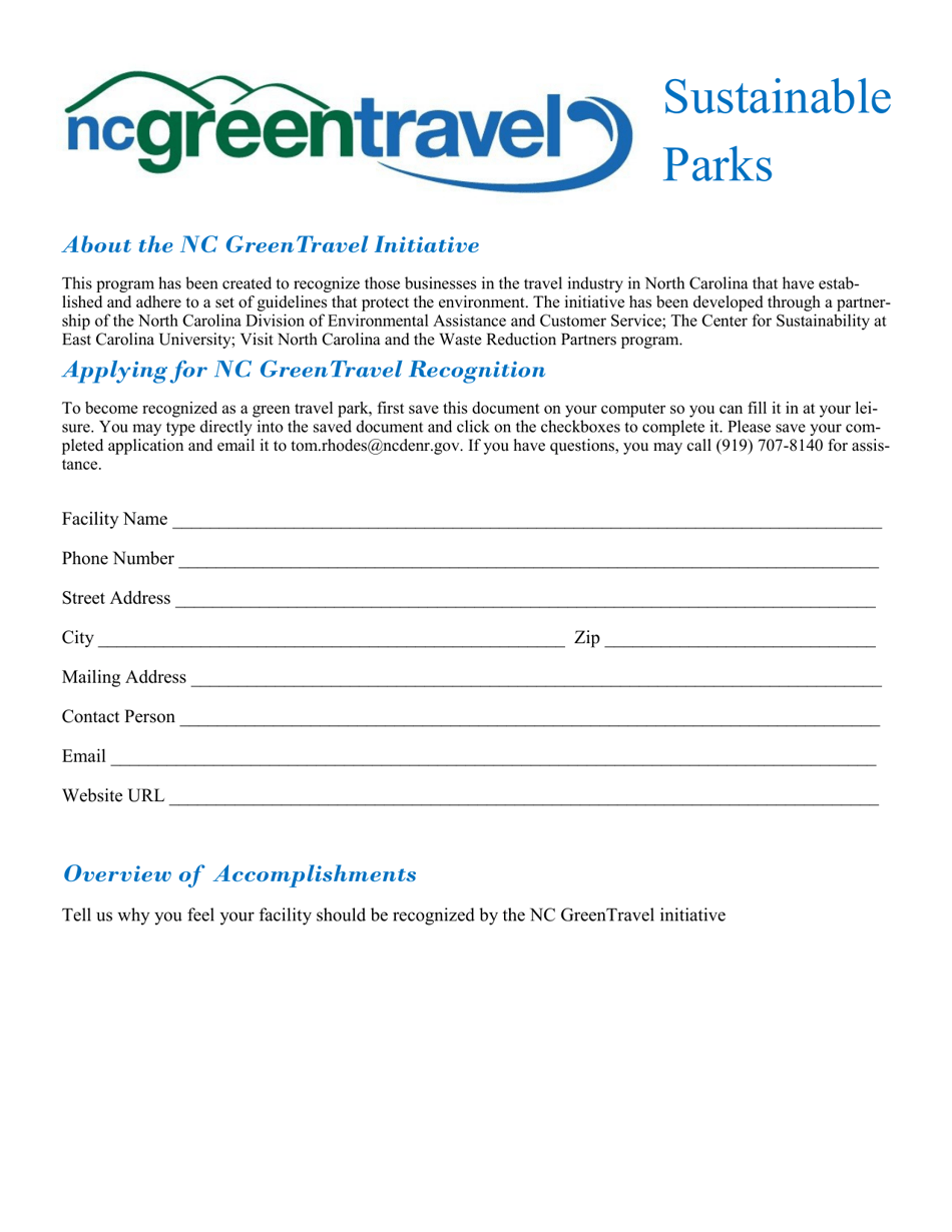 North Carolina Sustainable Parks Application Form - North Carolina ...