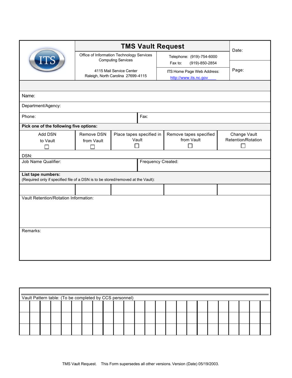 North Carolina Tms Vault Request Form - Fill Out, Sign Online and ...