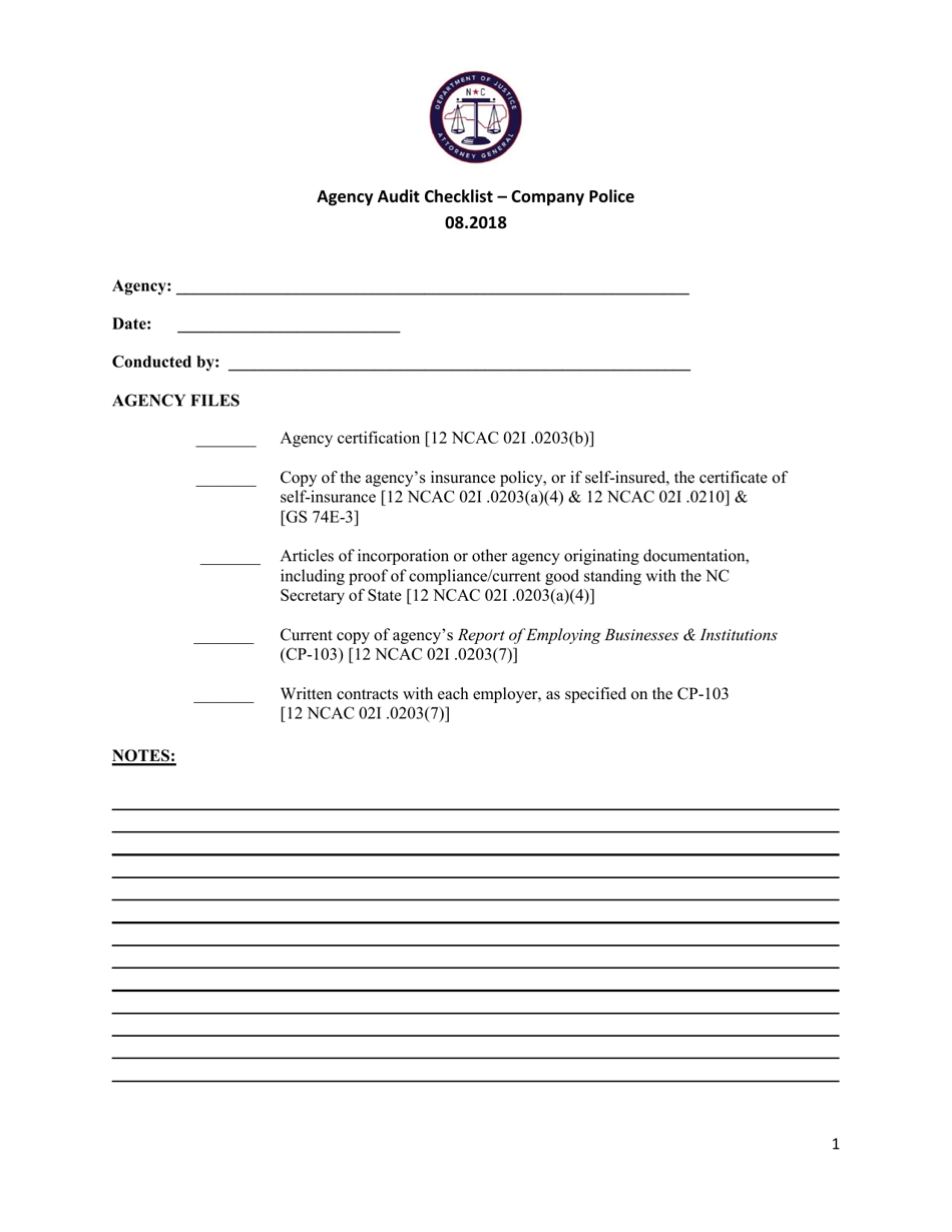 North Carolina Agency Audit Checklist - Company Police - Fill Out, Sign ...