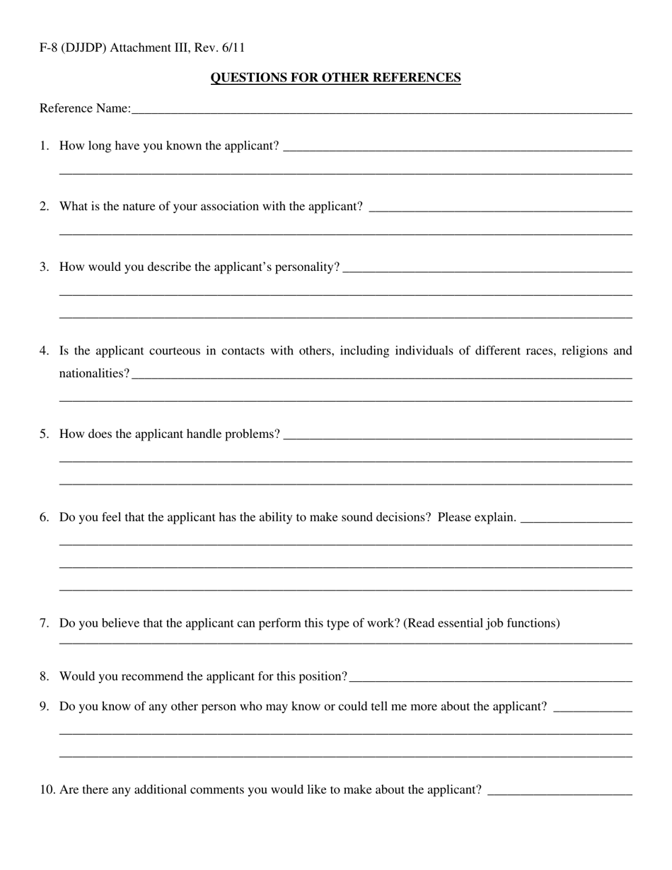 Form F-8(DJJDP) Attachment III - Fill Out, Sign Online and Download ...