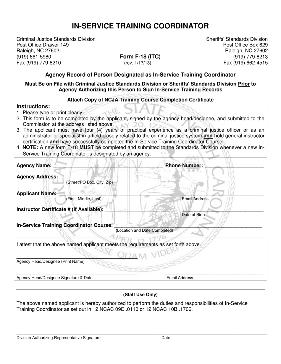 Form F-18 - Fill Out, Sign Online and Download Fillable PDF, North ...