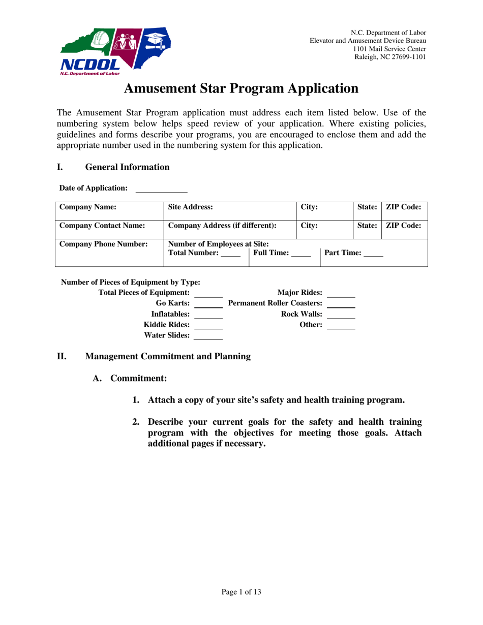 North Carolina Amusement Star Program Application Form - Fill Out, Sign ...