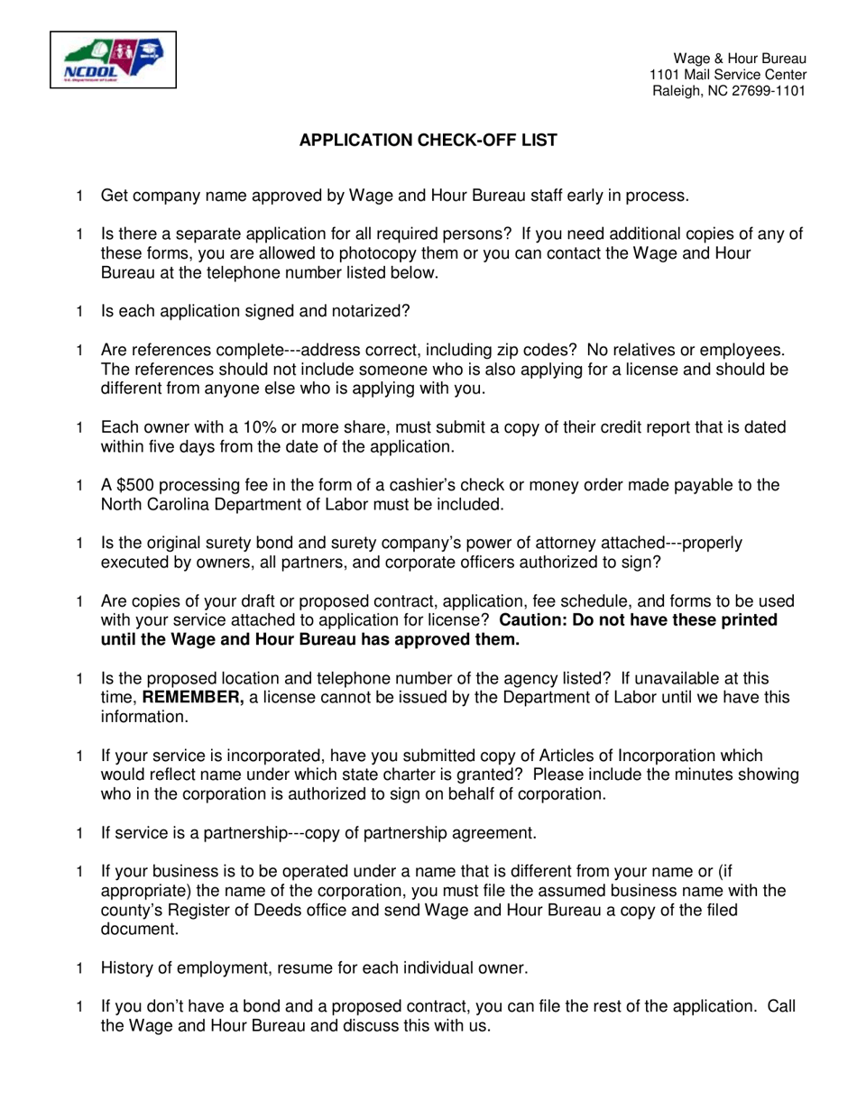 North Carolina Application Check-Off List - Fill Out, Sign Online and ...