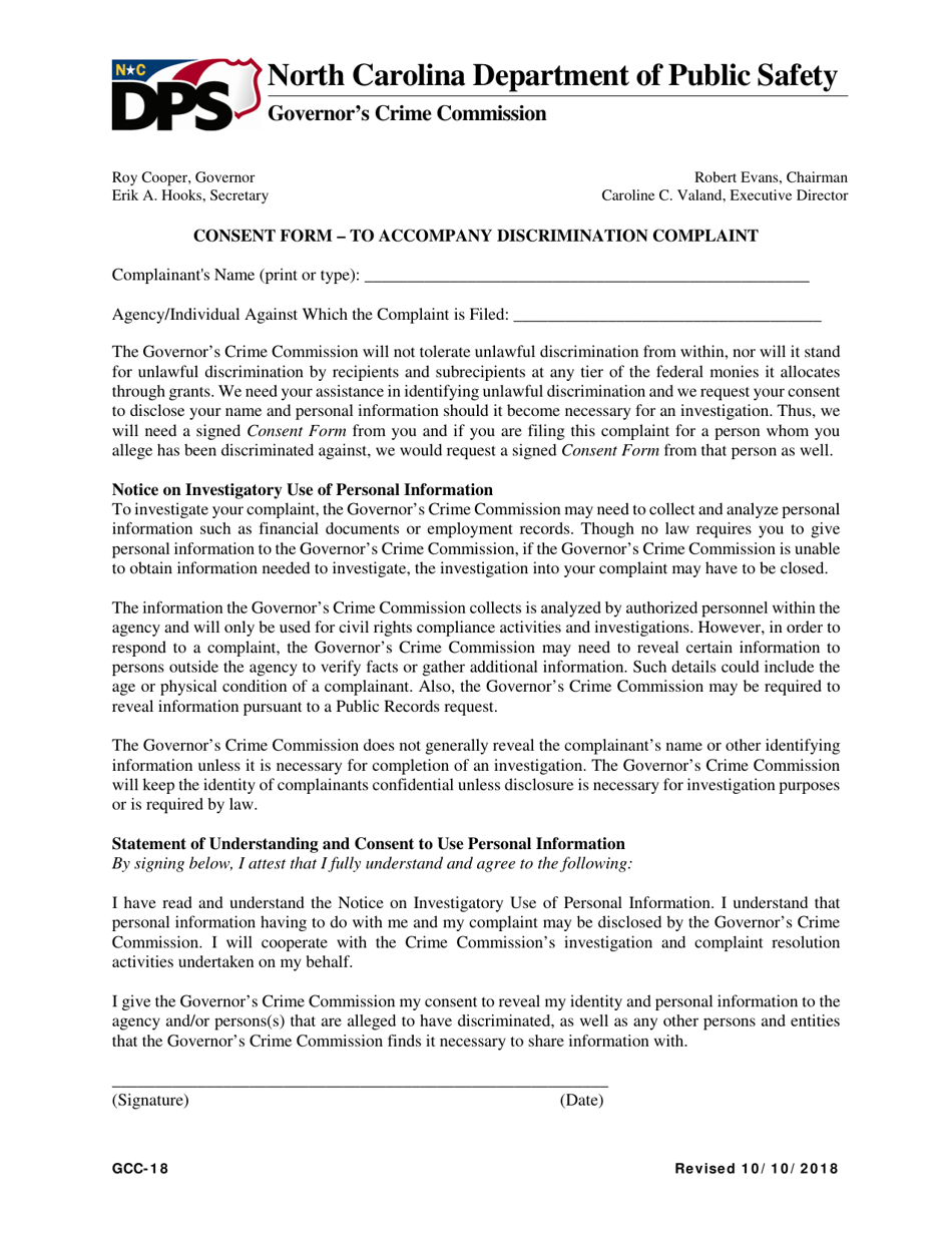 Form GCC-18 Download Printable PDF or Fill Online Consent Form - to ...