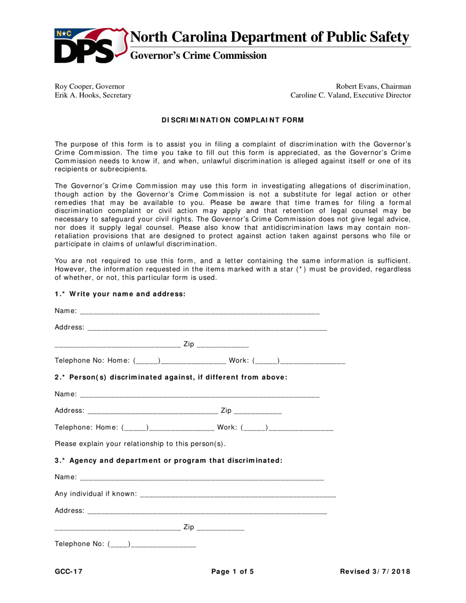 Form GCC-17 - Fill Out, Sign Online and Download Printable PDF, North ...
