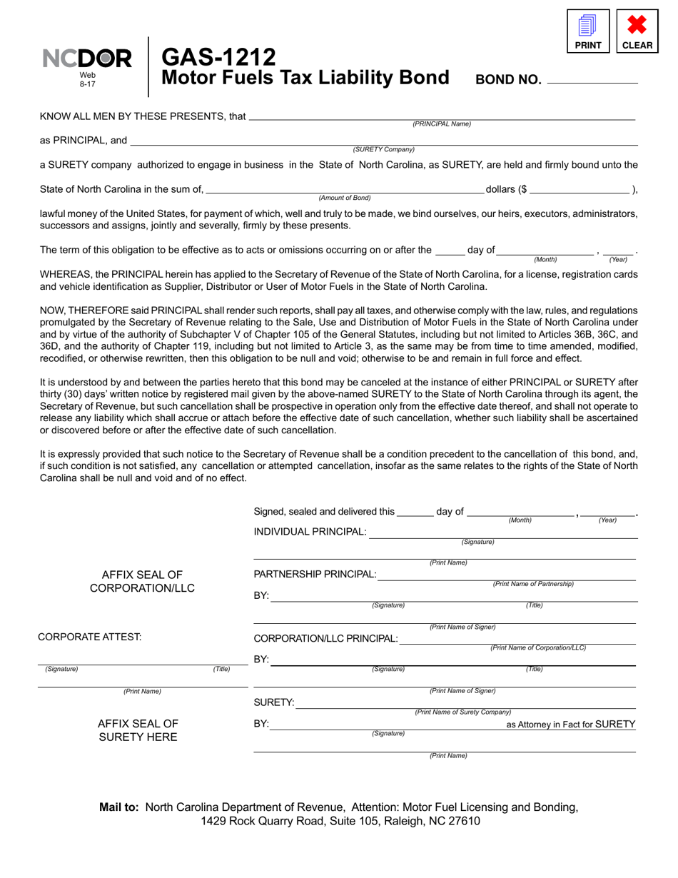 Form GAS-1212 - Fill Out, Sign Online and Download Fillable PDF, North ...