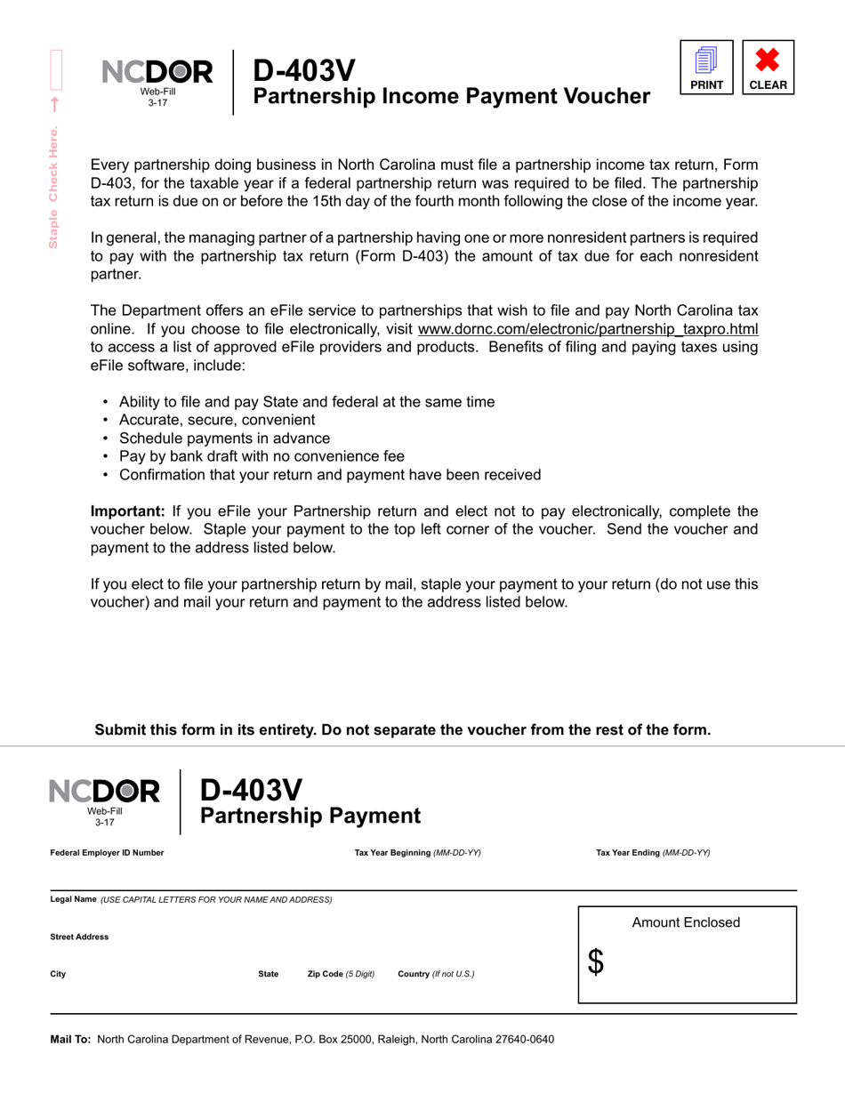 Form D-403V - Fill Out, Sign Online and Download Fillable PDF, North ...