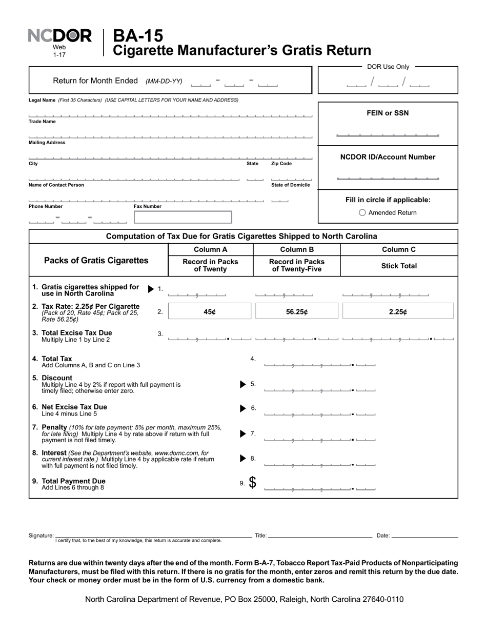 Form BA-15 - Fill Out, Sign Online and Download Printable PDF, North ...