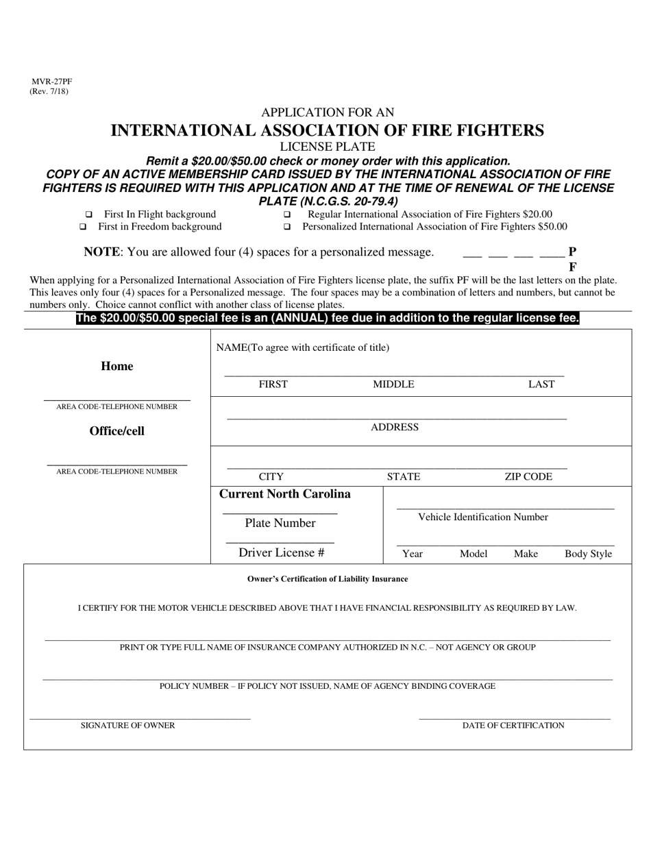 Form MVR-27PF - Fill Out, Sign Online and Download Printable PDF, North ...