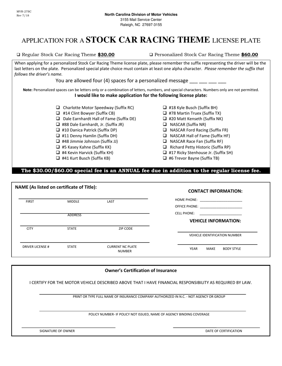 Form MVR-27SC - Fill Out, Sign Online and Download Printable PDF, North ...