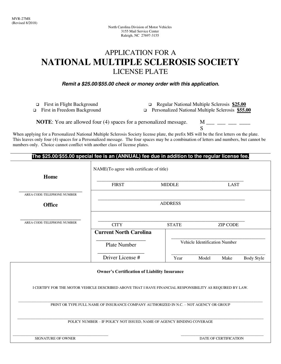 Form MVR-27MS - Fill Out, Sign Online and Download Printable PDF, North ...