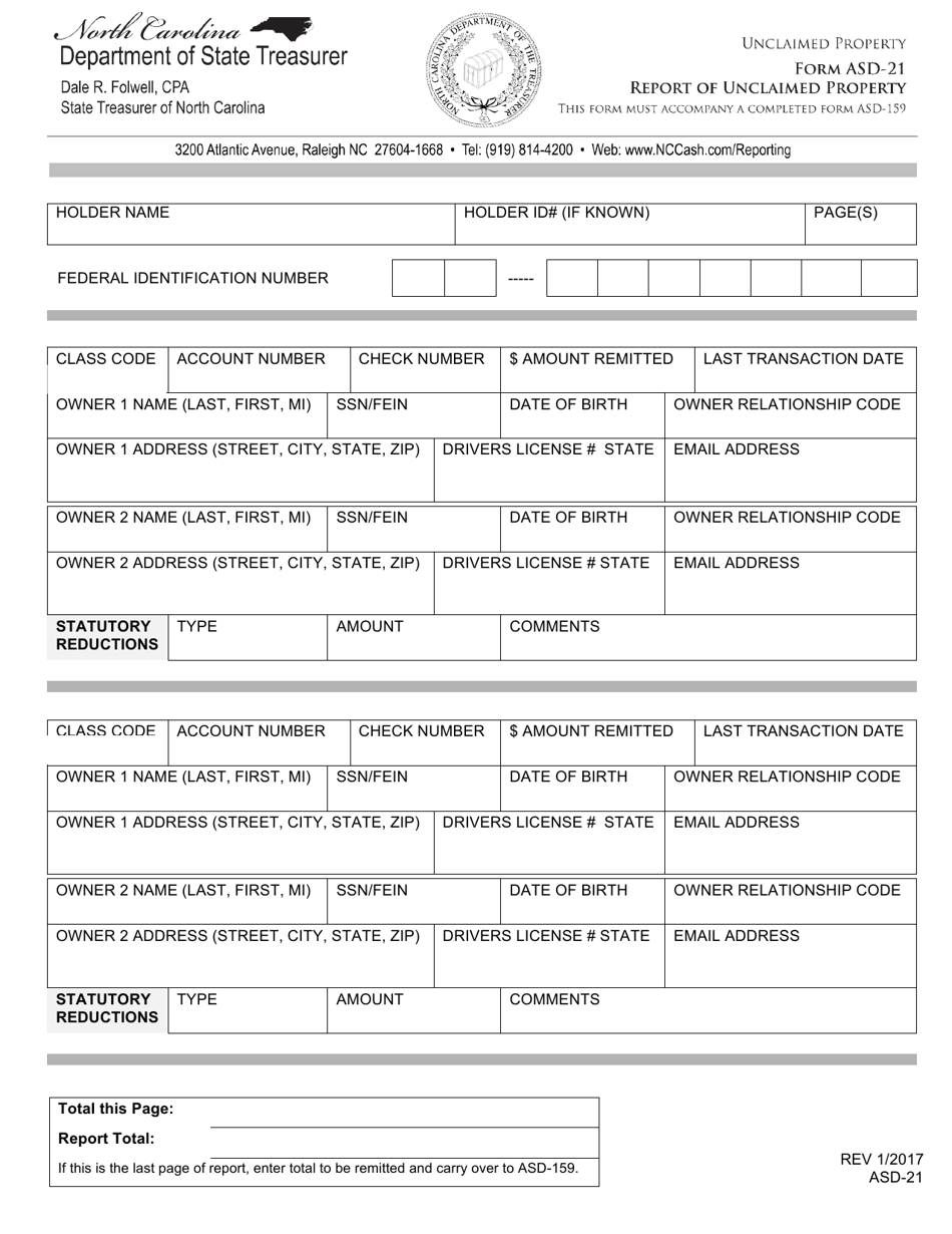 Form ASD-21 - Fill Out, Sign Online and Download Fillable PDF, North ...