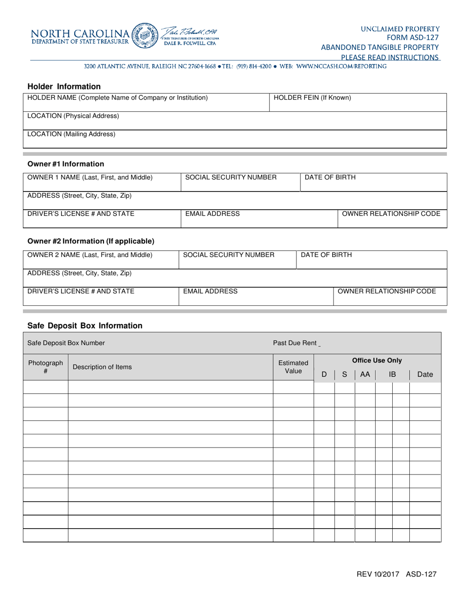 Form ASD-127 - Fill Out, Sign Online and Download Fillable PDF, North ...