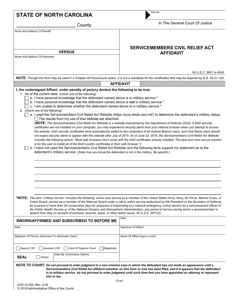 Form AOC-G-250 - Fill Out, Sign Online and Download Fillable PDF, North ...