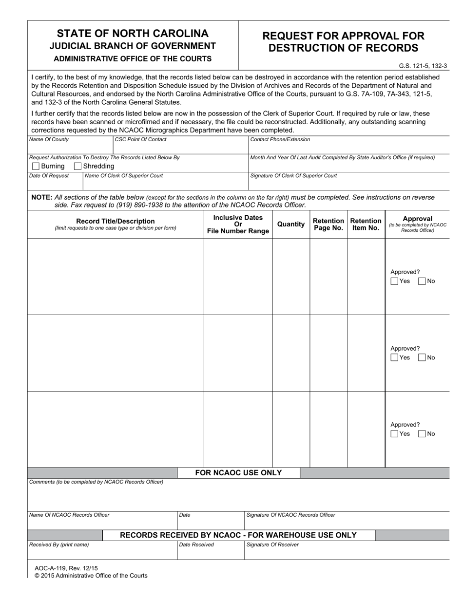 Form AOC-A-119 - Fill Out, Sign Online and Download Fillable PDF, North ...