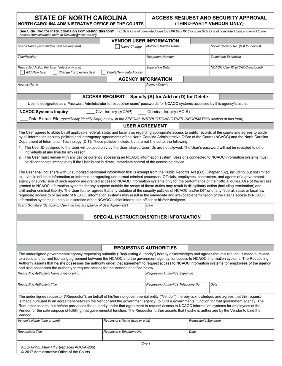 Form AOC-A-155 - Fill Out, Sign Online and Download Fillable PDF, North ...
