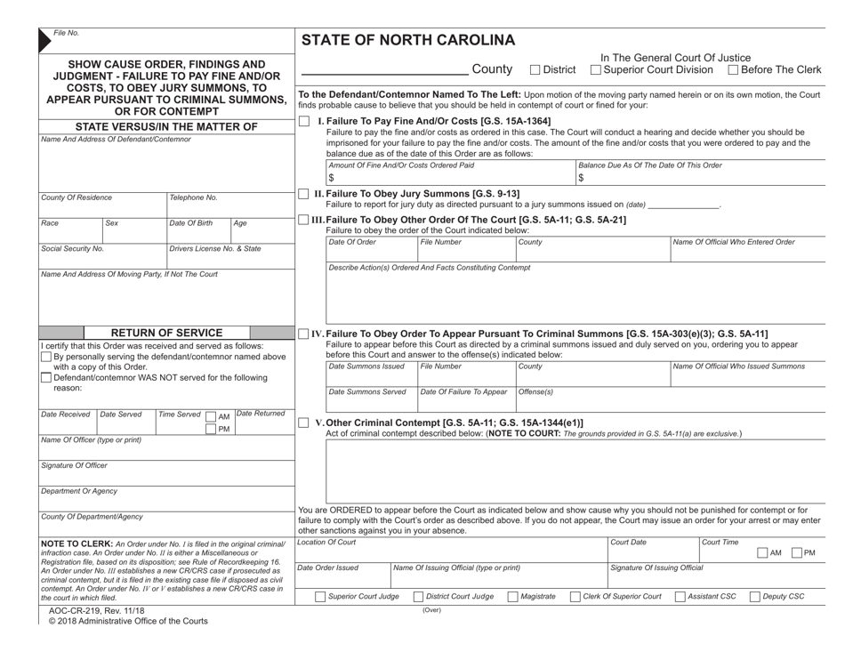 Form AOC-CR-219 - Fill Out, Sign Online and Download Fillable PDF ...