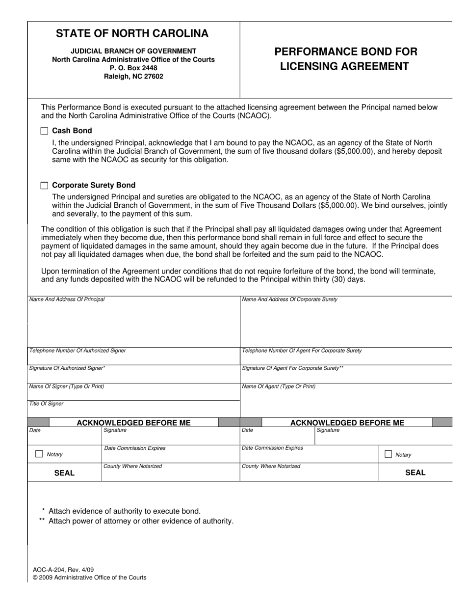 Form AOC-A-204 - Fill Out, Sign Online and Download Fillable PDF, North Carolina | Templateroller