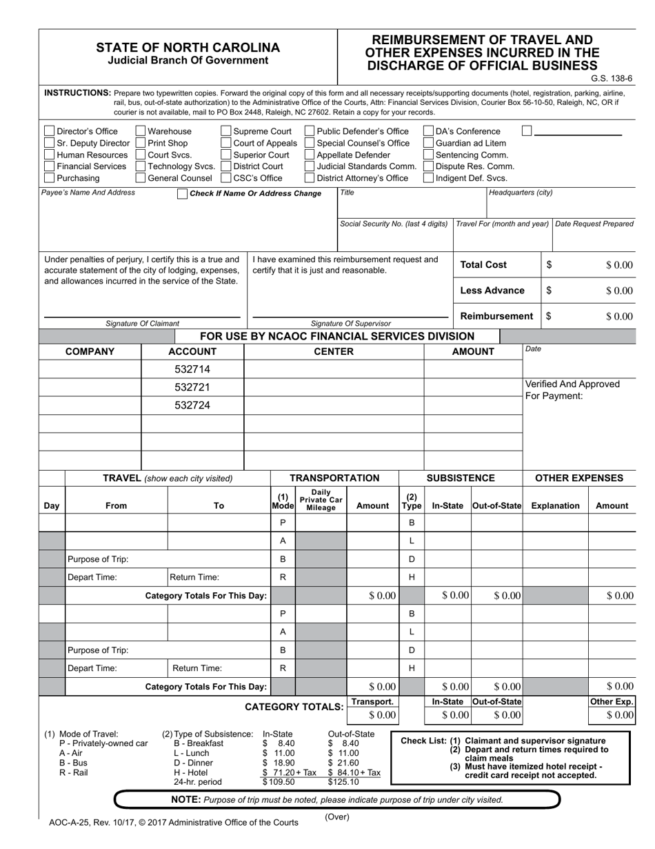 Form AOC-A-25 - Fill Out, Sign Online and Download Fillable PDF, North ...