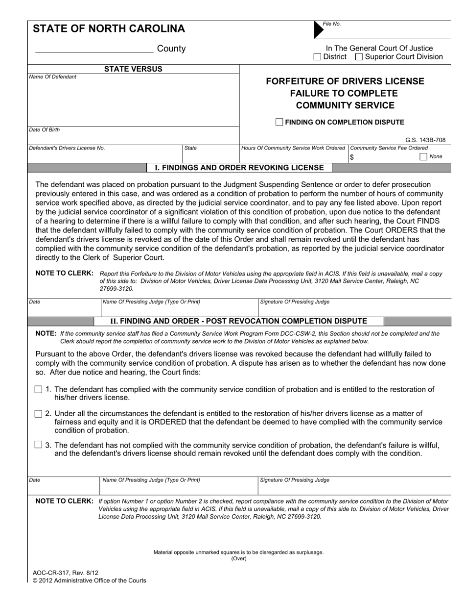Form AOC-CR-317 - Fill Out, Sign Online and Download Fillable PDF ...