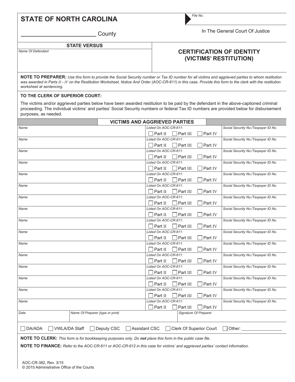 Form AOC-CR-382 - Fill Out, Sign Online and Download Fillable PDF ...