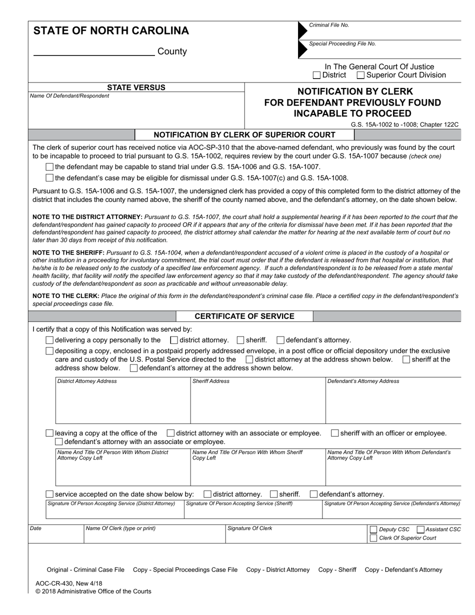 Form AOC-CR-430 - Fill Out, Sign Online and Download Fillable PDF ...