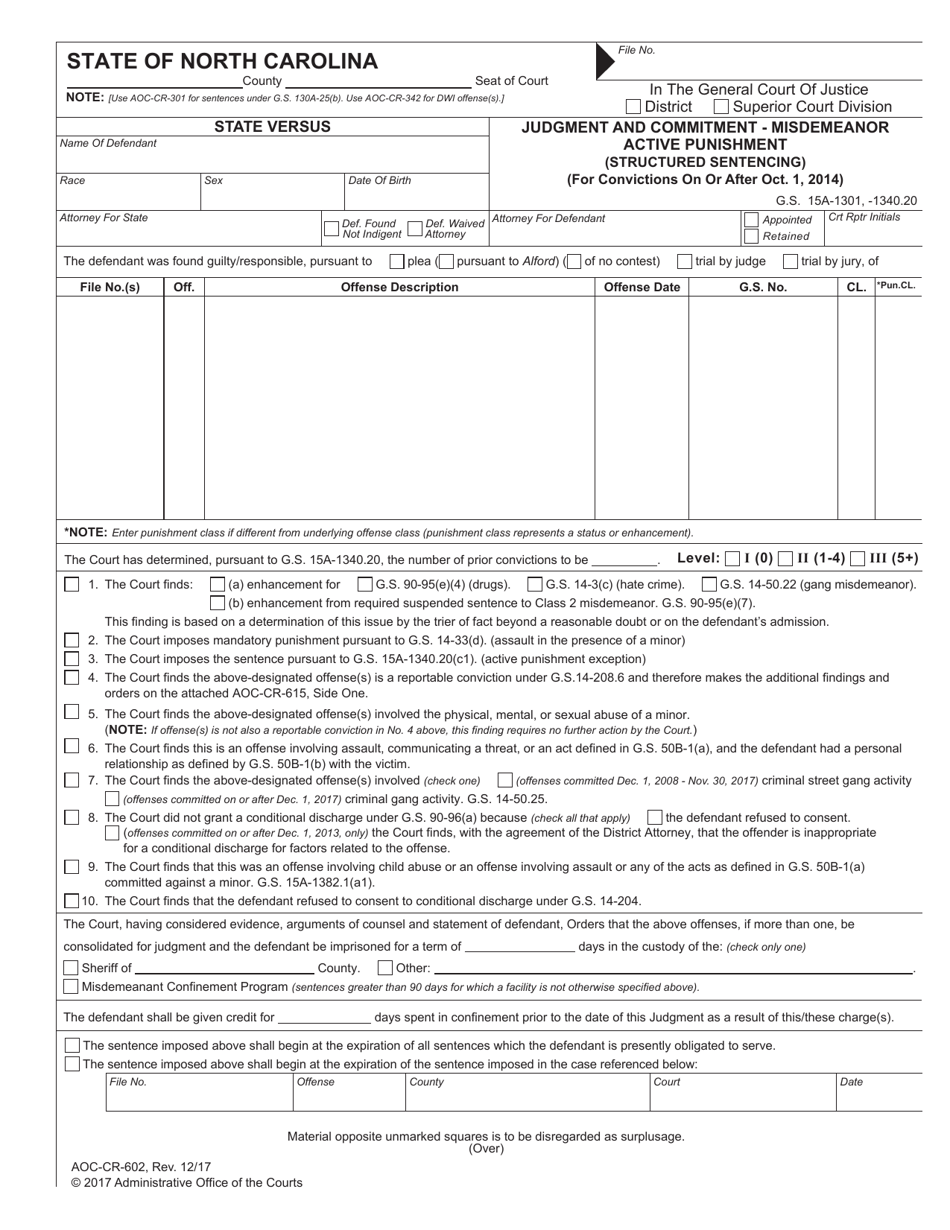 Form AOC-CR-602 - Fill Out, Sign Online and Download Fillable PDF ...